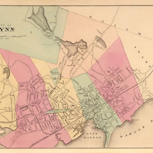 Old City Map - Lynn Map (mass.) - Archival Fine Print Map of Lynn ...