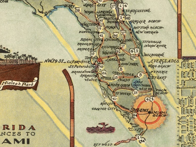 Old Map of Miami Large Decorative Miami Map Retro Design Map | Etsy