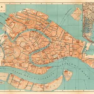 Vintage Map of Venice Archival Reproduction Old City Map Venice Map ...