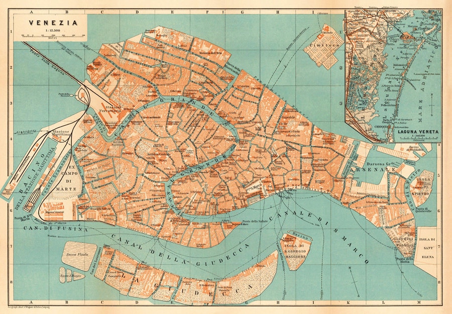 Vintage Map of Venice Archival Reproduction Old City Map - Etsy