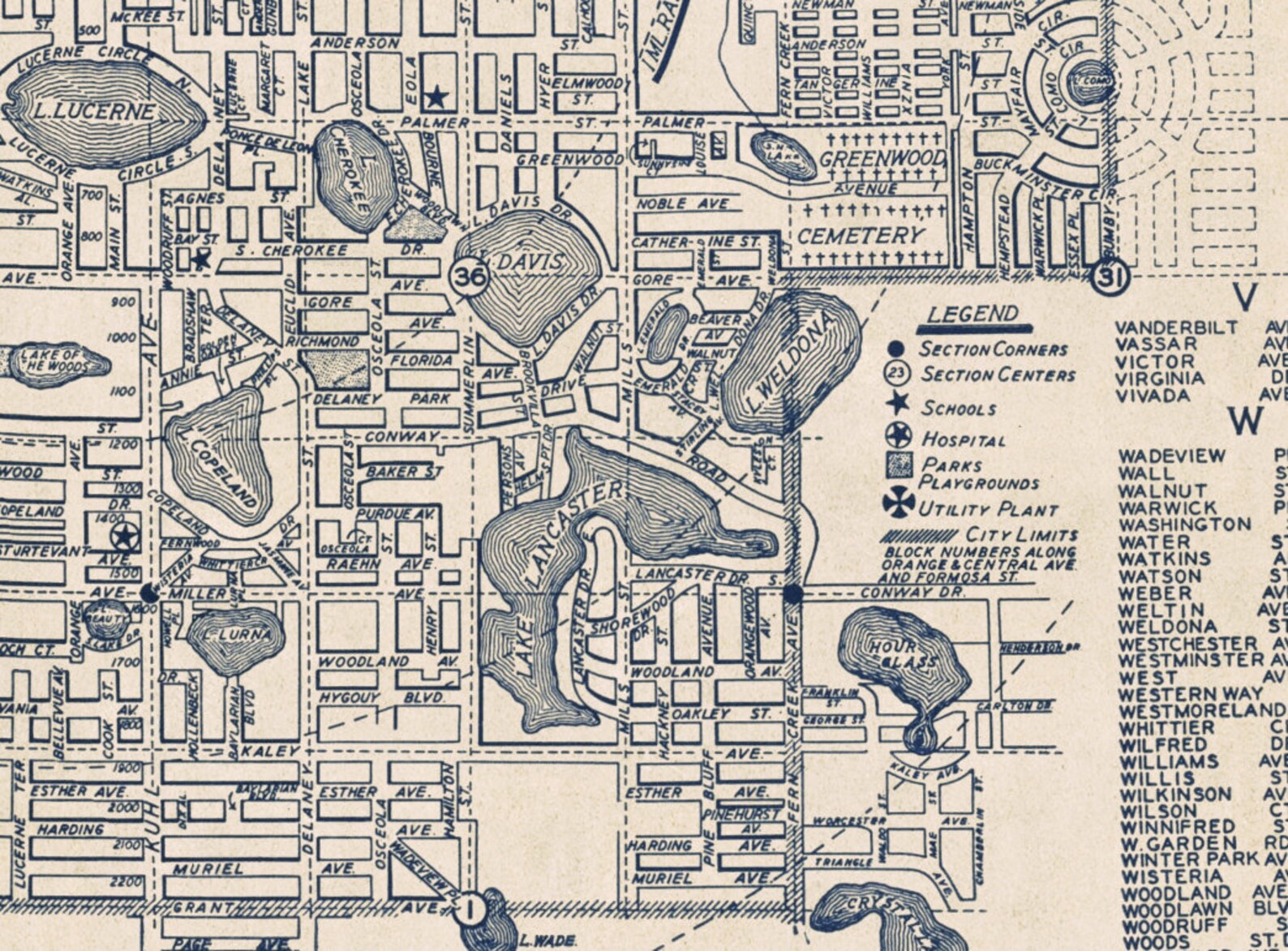 Orlando Map Vintage Map of Greater Orlando Old City Plan in - Etsy