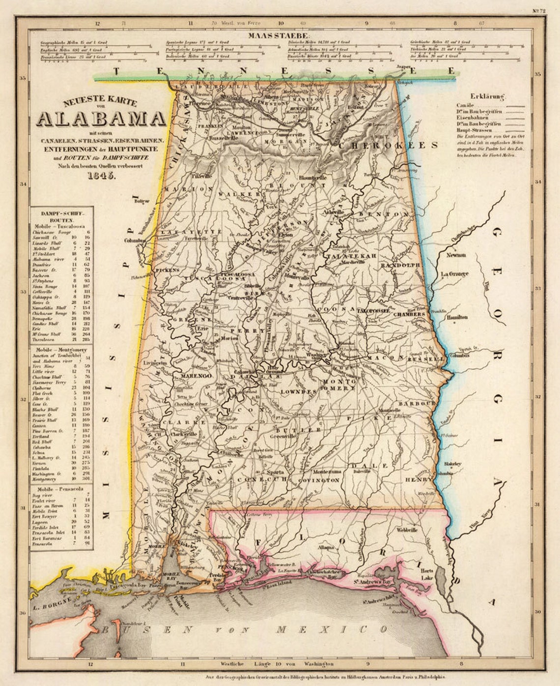 Alabama Map - Antique Map Restored - Vintage Map of Alabama Giclee ...