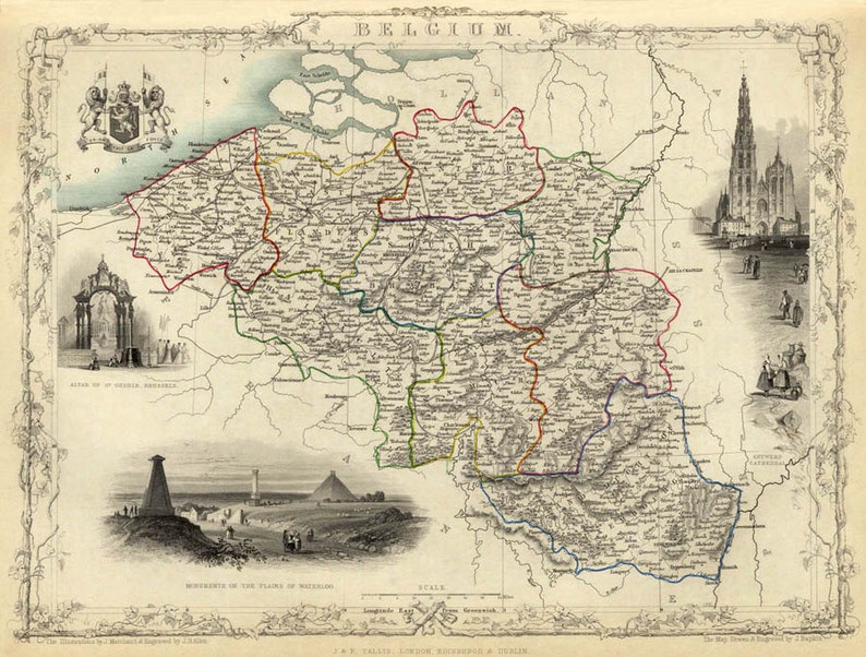 Kaart van België oude kaarten hersteld Vintage kaart van | Etsy