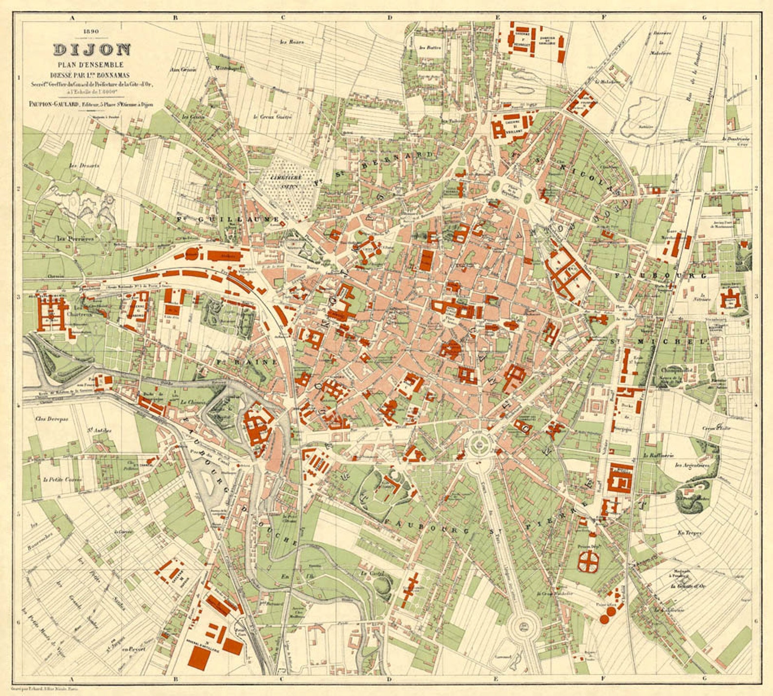 Dijon Map Old Map of Dijon Print Fine Reproduction Historical Map ...