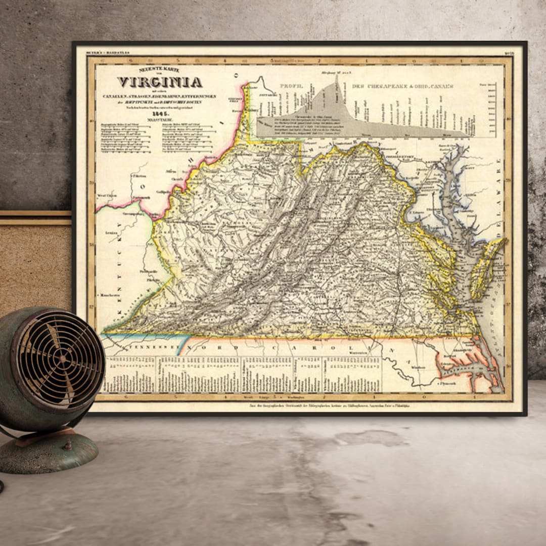 Virginia Map - Old Map Restored - Map of Virginia Archival Reproduction ...