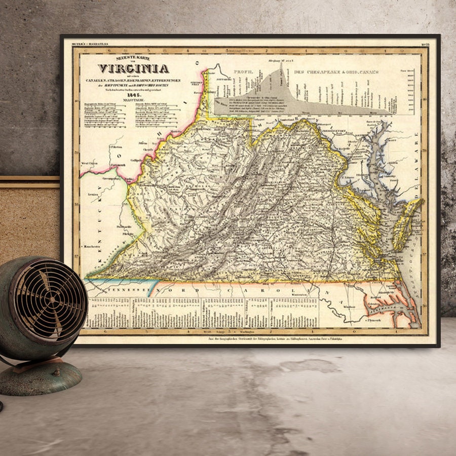 Virginia Map - Old Map Restored - Map of Virginia Archival Reproduction ...