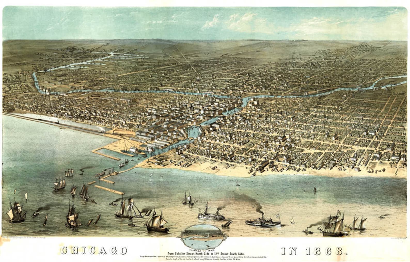 Chicago Poster - Panoramic Map - Birds Eye View of Chicago - Chicago ...