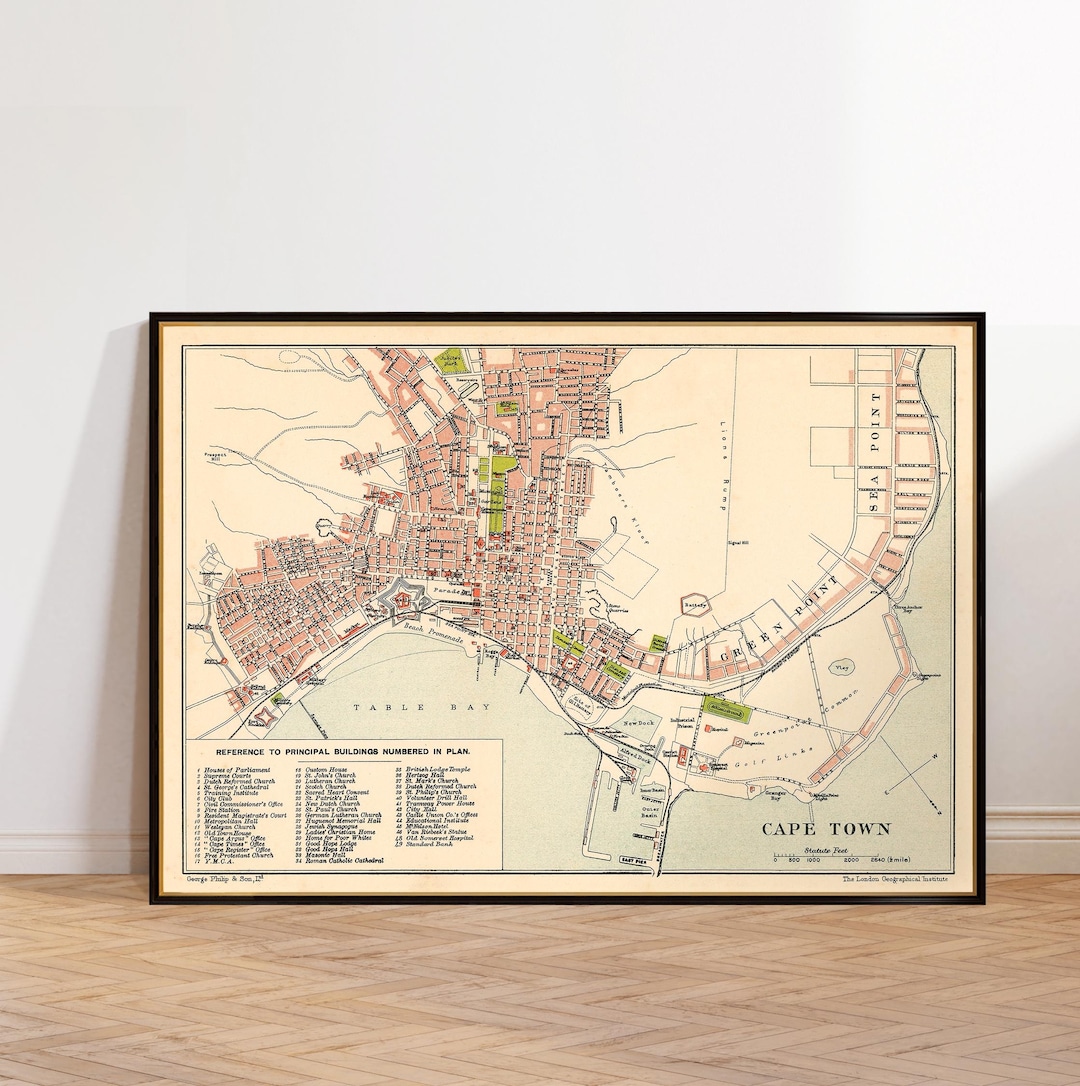 Cape Town Map - Old Map of Cape Town Print - Fine Reproduction on Paper ...