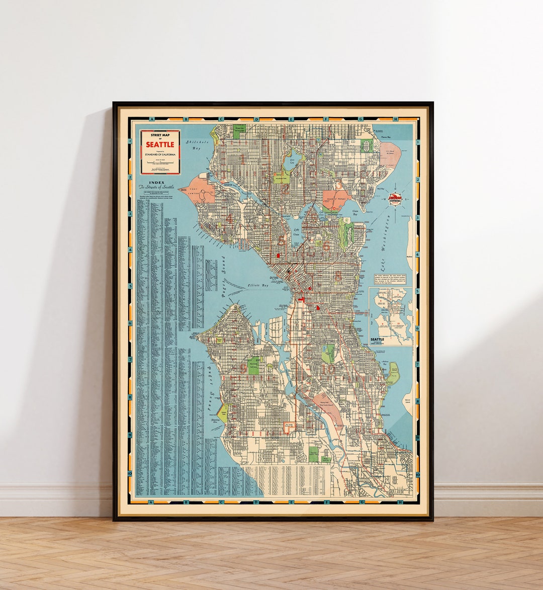 Seattle Vintage Street Map From 1947, Wall Map Print, the City History ...