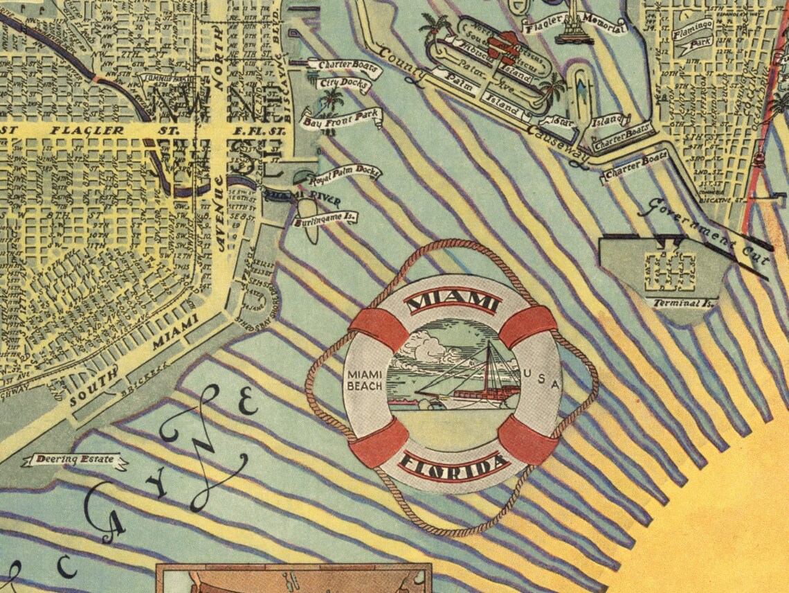 Old Map of Miami Large Decorative Miami Map Retro Design Map | Etsy