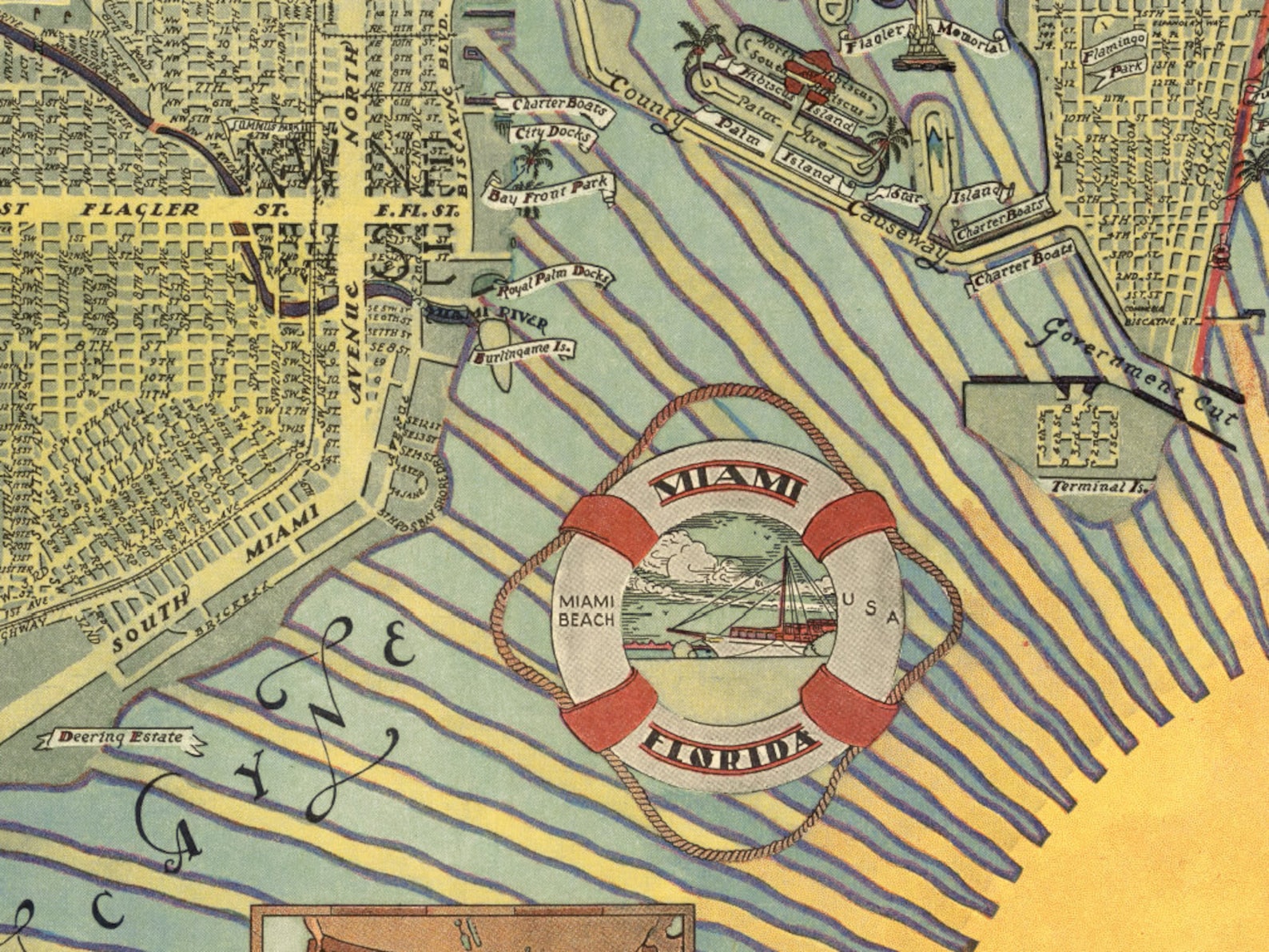 Old Map of Miami Large Decorative Miami Map Retro Design Map | Etsy