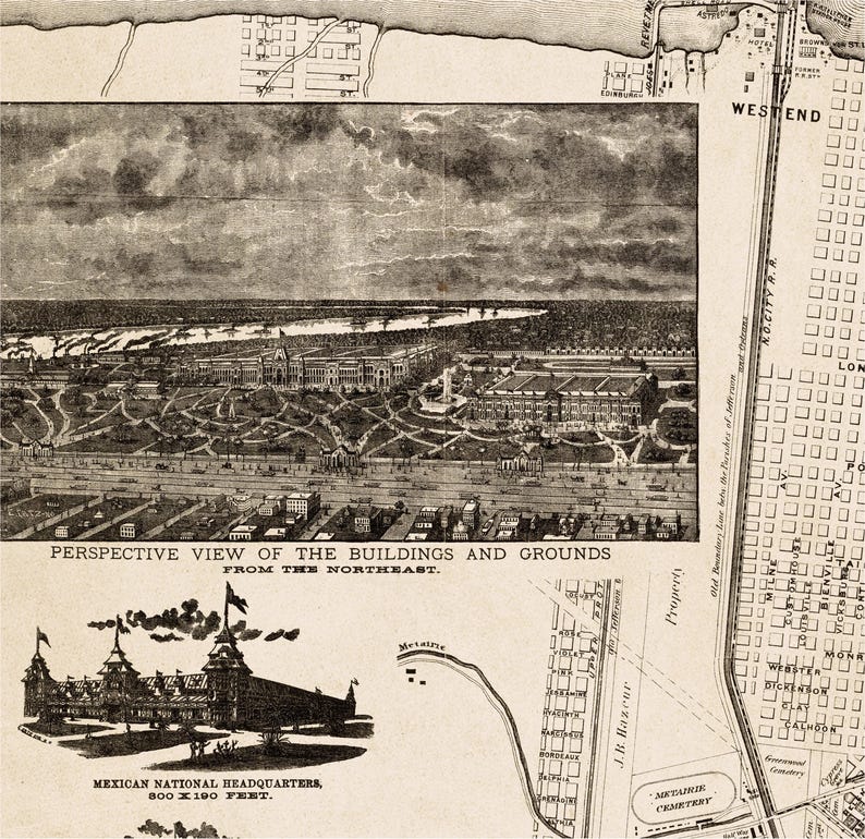 Antique 1884 New Orleans Map | World's Industrial and Cotton Centennial ...