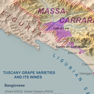 Tuscany Wine Regions Map | Chianti Country Wall Art | Vineyards Guide ...