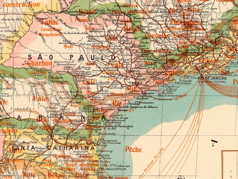 Decorative Map of Brazil Detailed Old Map Restored Map Fine - Etsy