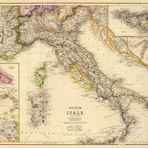 Old Map of Italy, Fine Print, Historical Map Restored, Italian Art Decor, Kingdom of Italy at ...