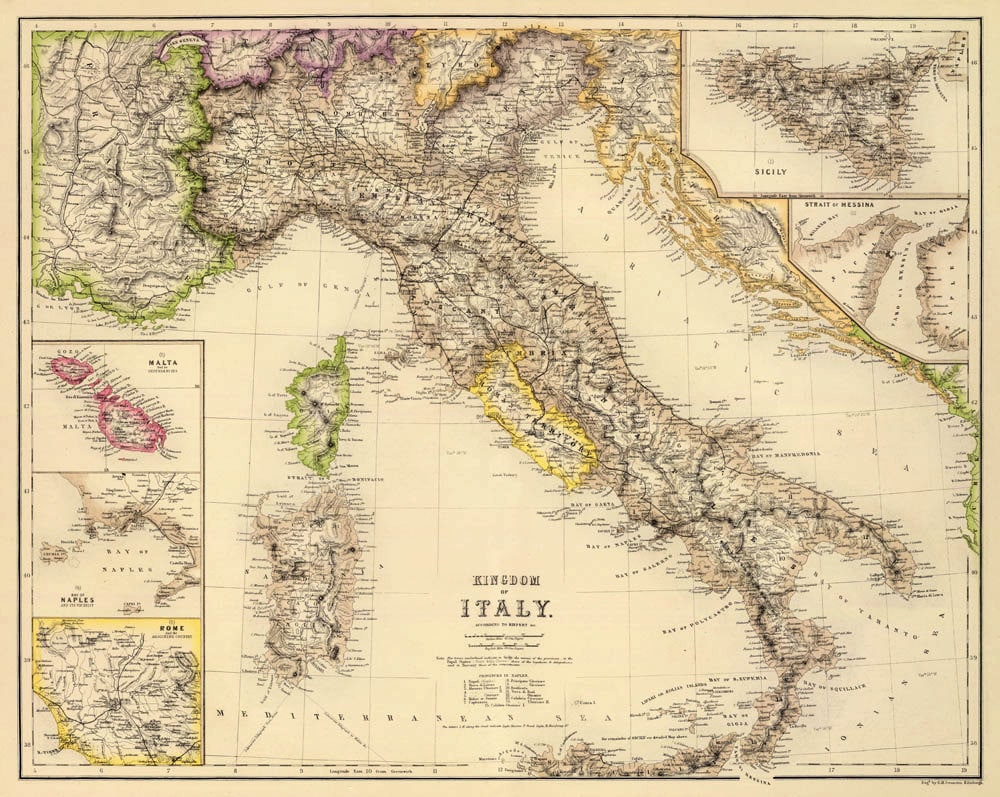 Old Map of Italy, Fine Print, Historical Map Restored, Italian Art ...