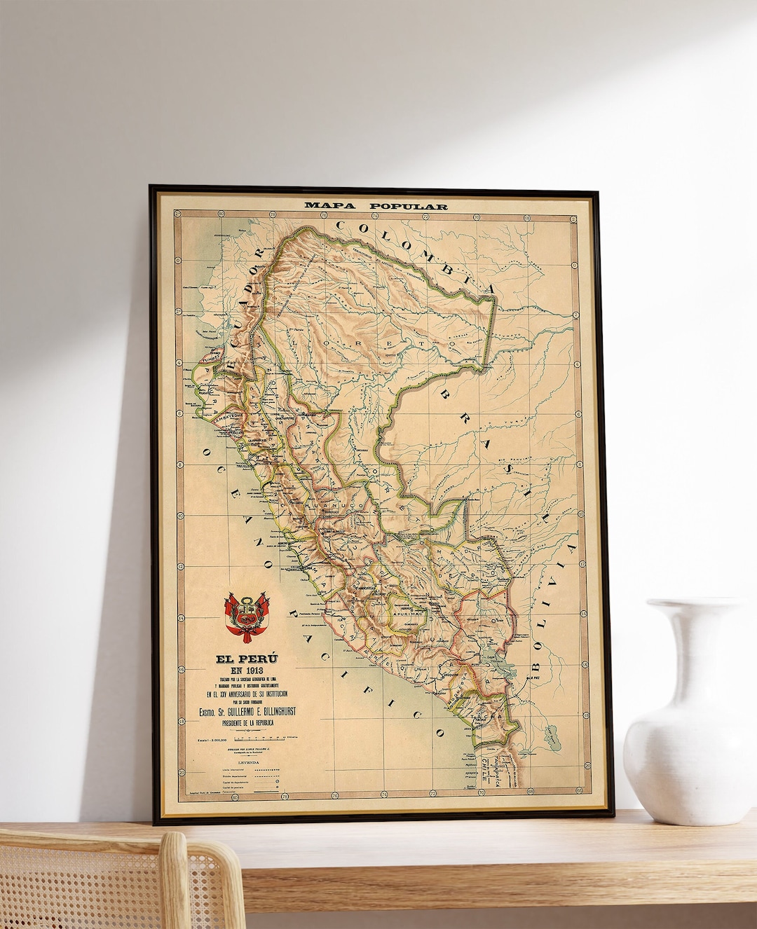 Peru Map, Old Map From 1913, Decorative, Large Wall Map, Peruvian Gift ...