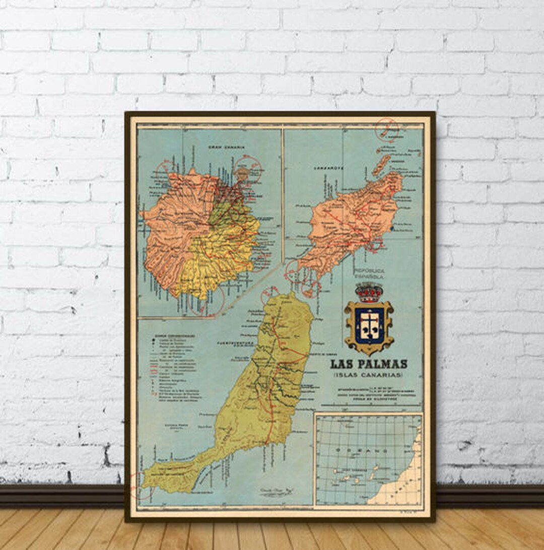 Old Map of Las Palmas Las Palmas Map Print Canary Islands Fine ...