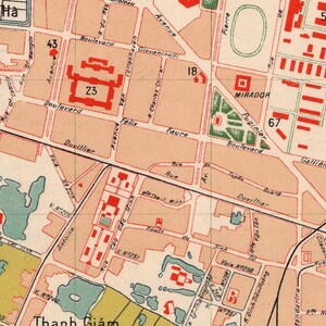 Hanoi (vietnam) Vintage Map From 1936, Red River (hong River), Citadel ...
