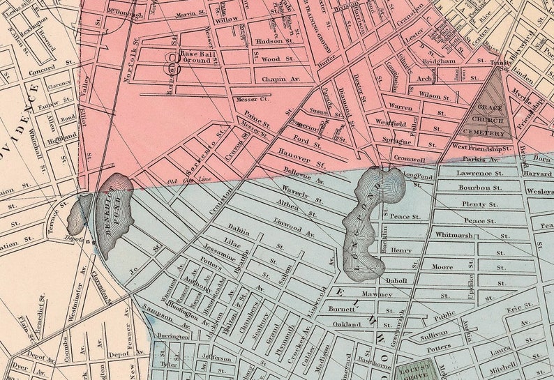 Providence Map Old City Map Restored Archival Print Wall - Etsy