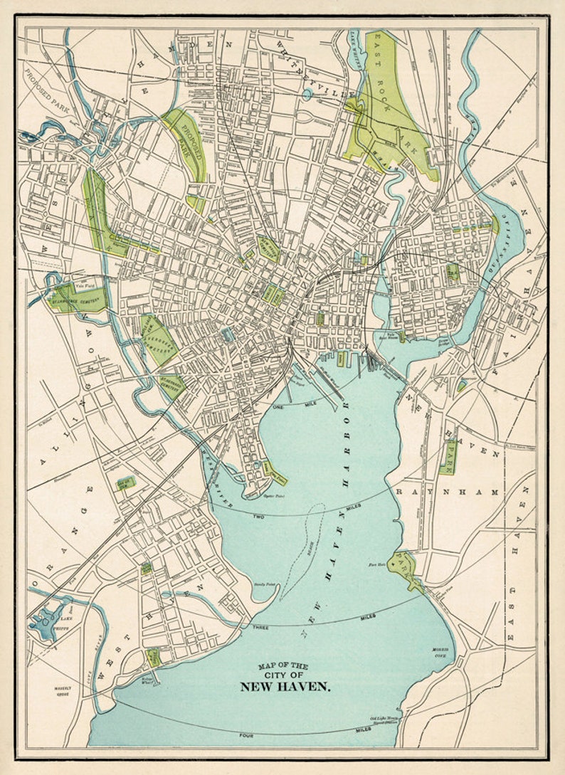 New Haven Map Vintage Map of New Haven Fine Giclee Print - Etsy