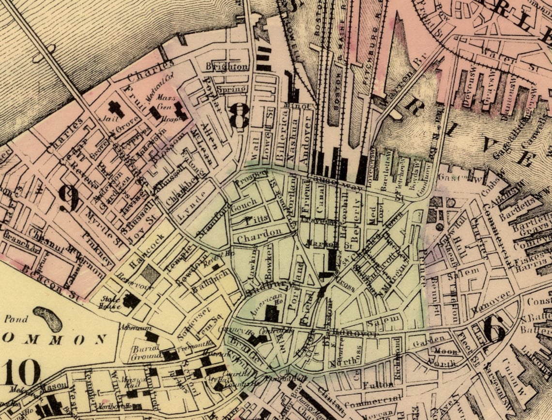 Boston Map Old Map of Boston Historical Map Restored - Etsy