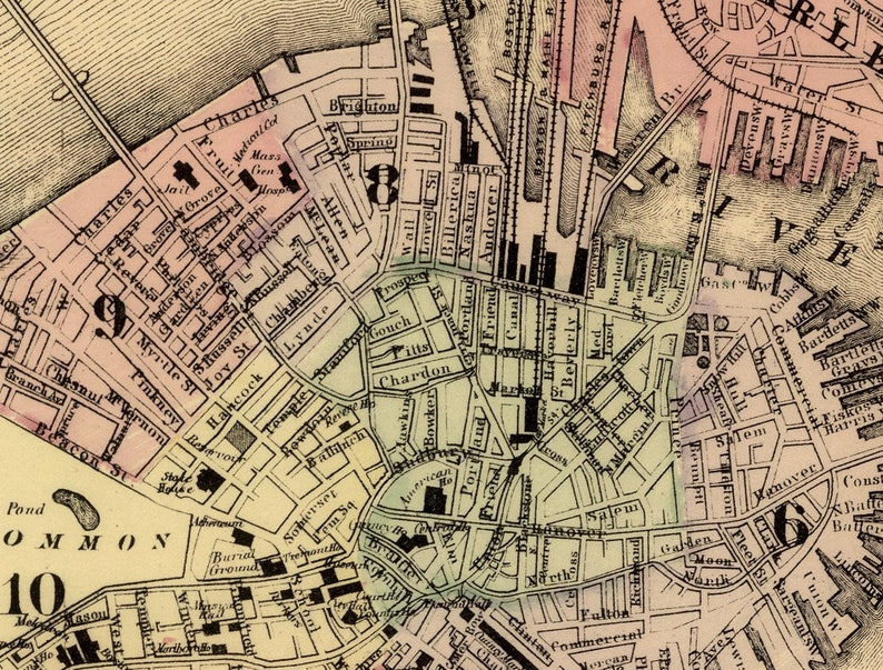 Boston Map Old Map of Boston Historical Map Restored - Etsy