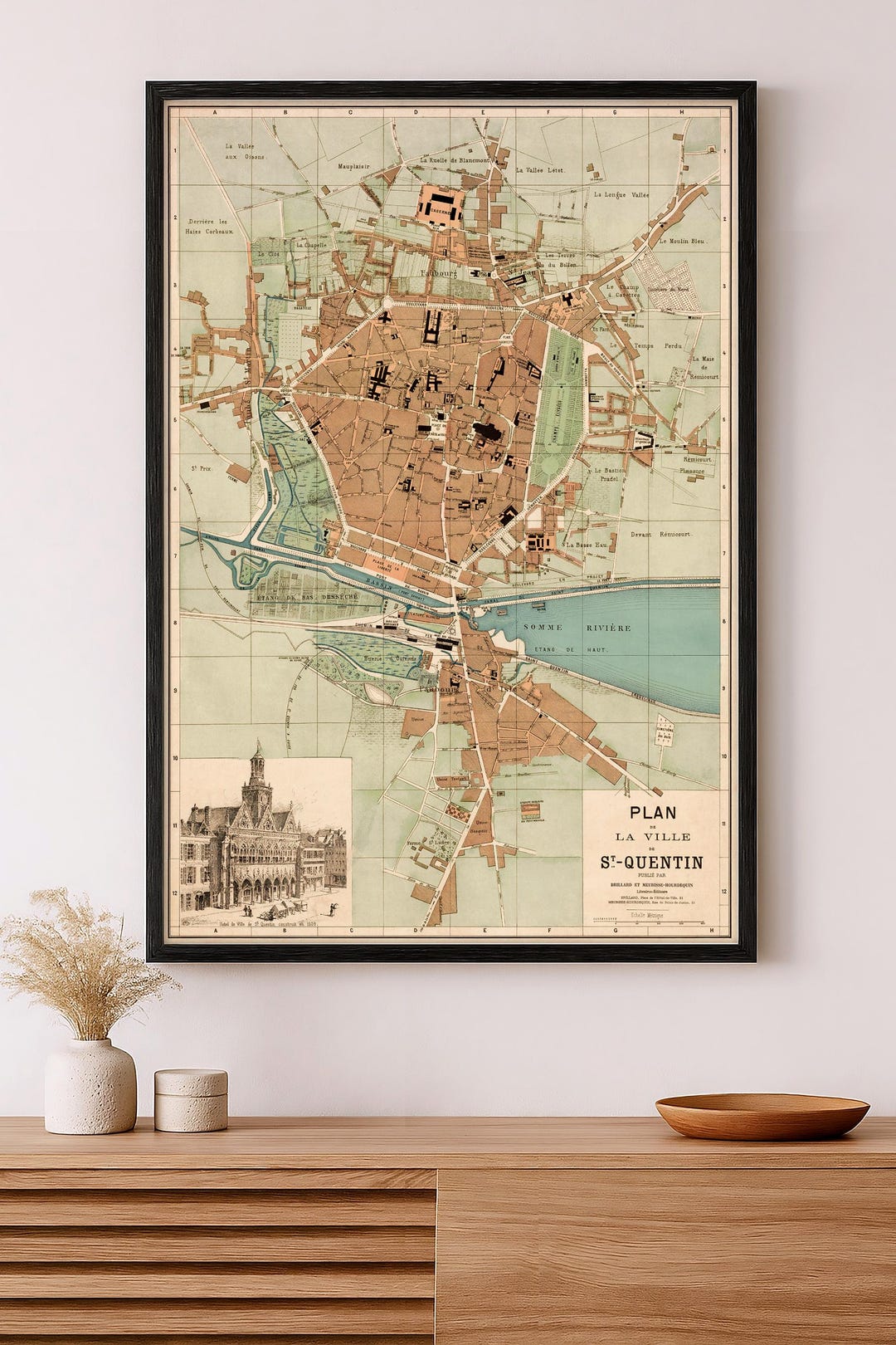 Vintage Map of Saint-quentin | Old City Plan With Landmarks, Streets ...