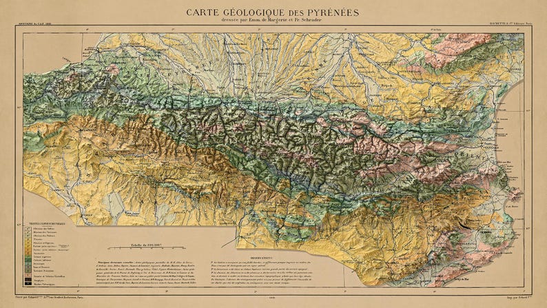 Pyrenees Mountains | Old Geological Map Print - Etsy