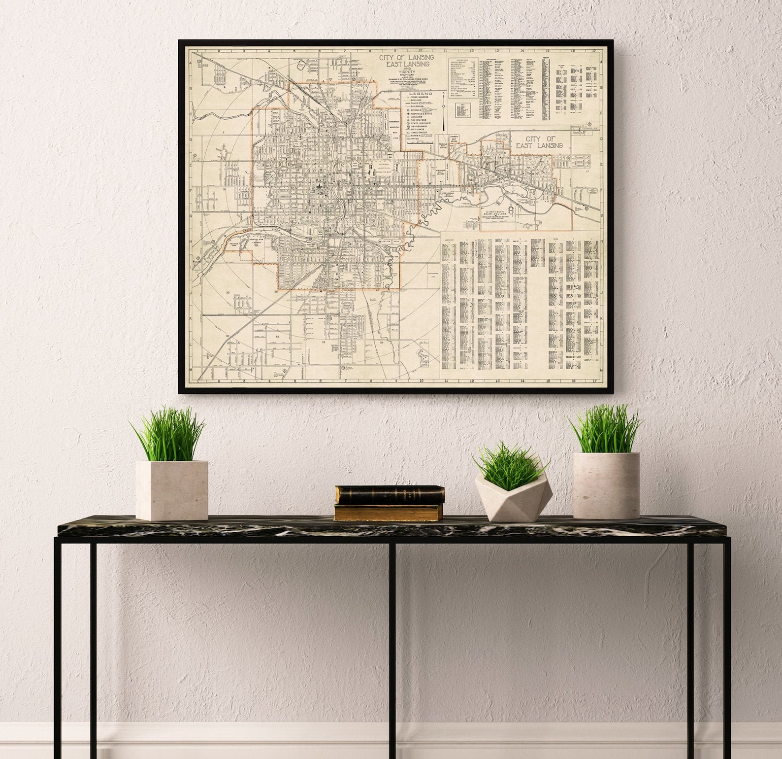 Lansing and East Lansing Old Map - Large City Plan Restored ...