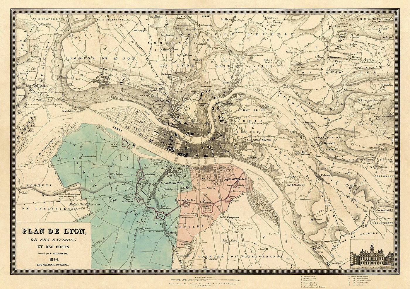Vintage Map of Lyon, Plan De Lyon Art Print, French City Map, Home ...