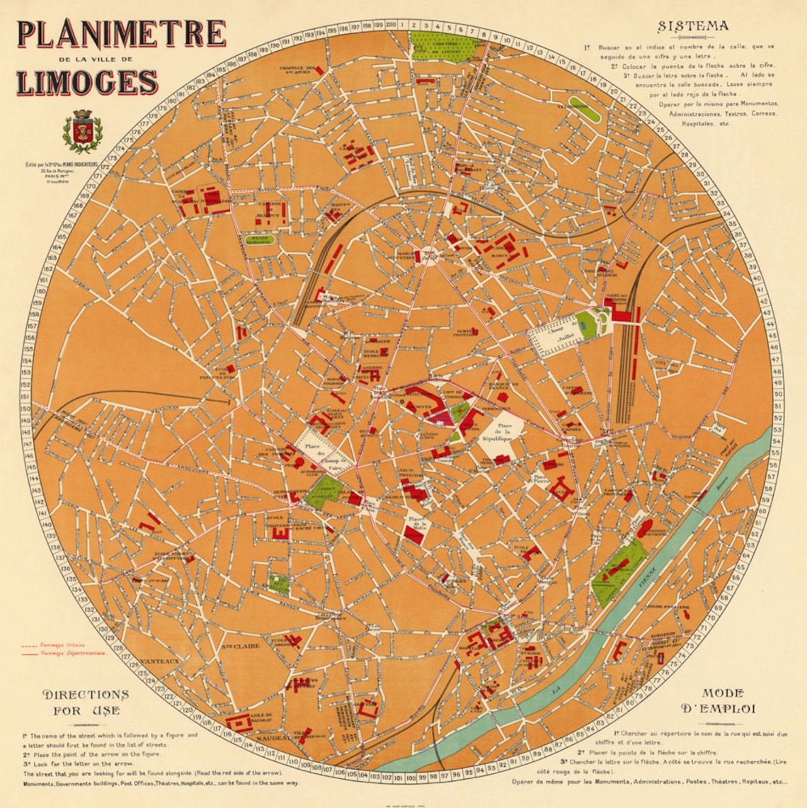 Map of Limoges Vieille Carte De Limoges Vintage Map Fine - Etsy