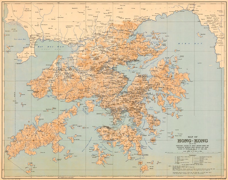 Historical Map of Hong Kong Large Wall Map Print on Paper or - Etsy
