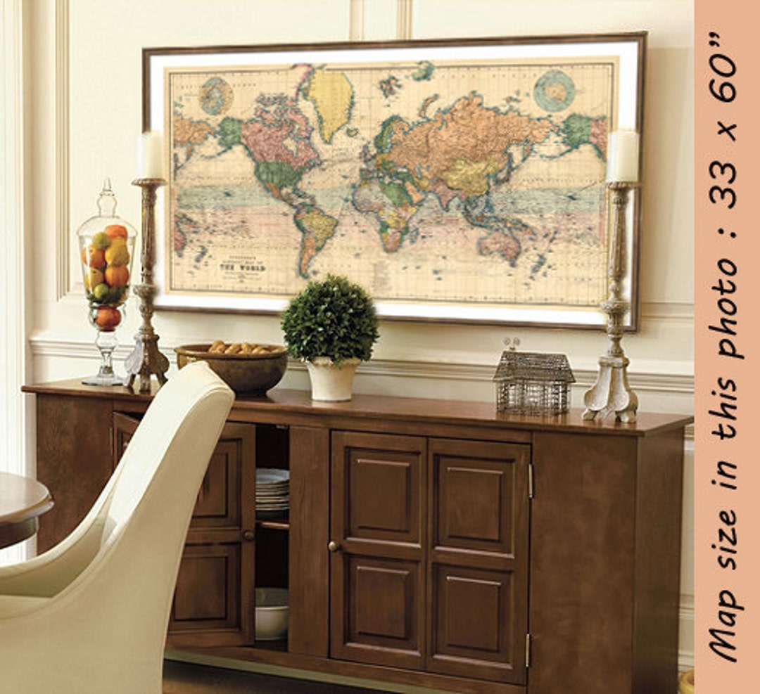 Map of the World Large Map of the World Large Giclee Print A Vintage ...