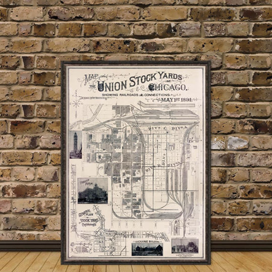 Map of Chicago Union Stock Yards Historical Map Restored, Fine Print on ...