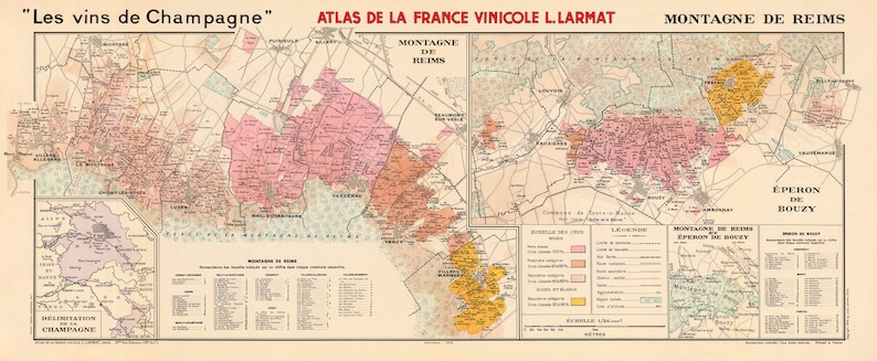 Montagne De Reims Wine Map | Vintage Champagne Region Print | Atlas De ...