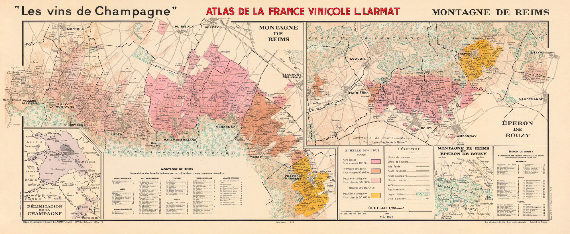 Montagne De Reims Wine Map | Vintage Champagne Region Print | Atlas De ...