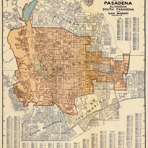 Vintage map of Pasadena Old city map restored fine print on | Etsy