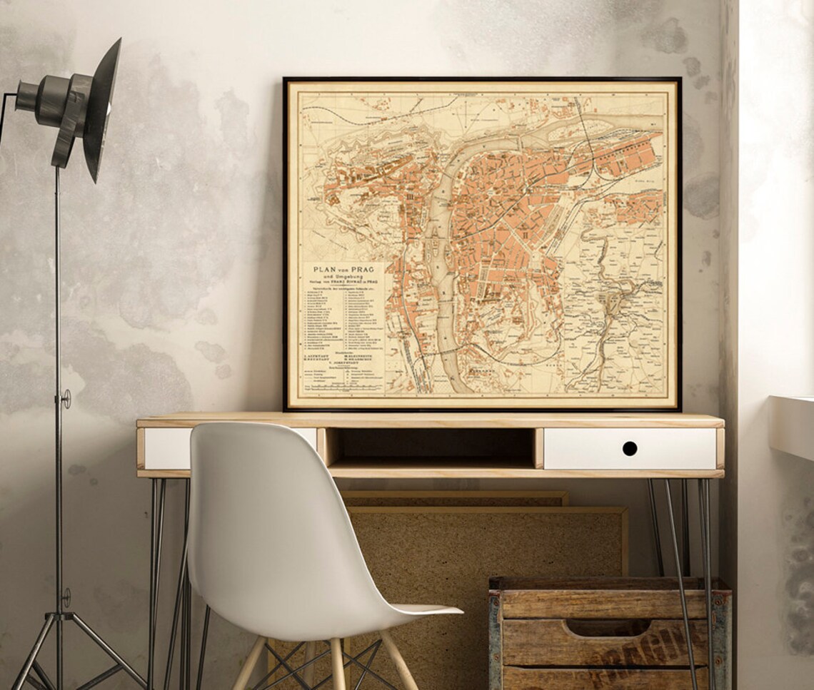 Mapa vintage de Praga Mapa antiguo Impresión de archivo - Etsy España