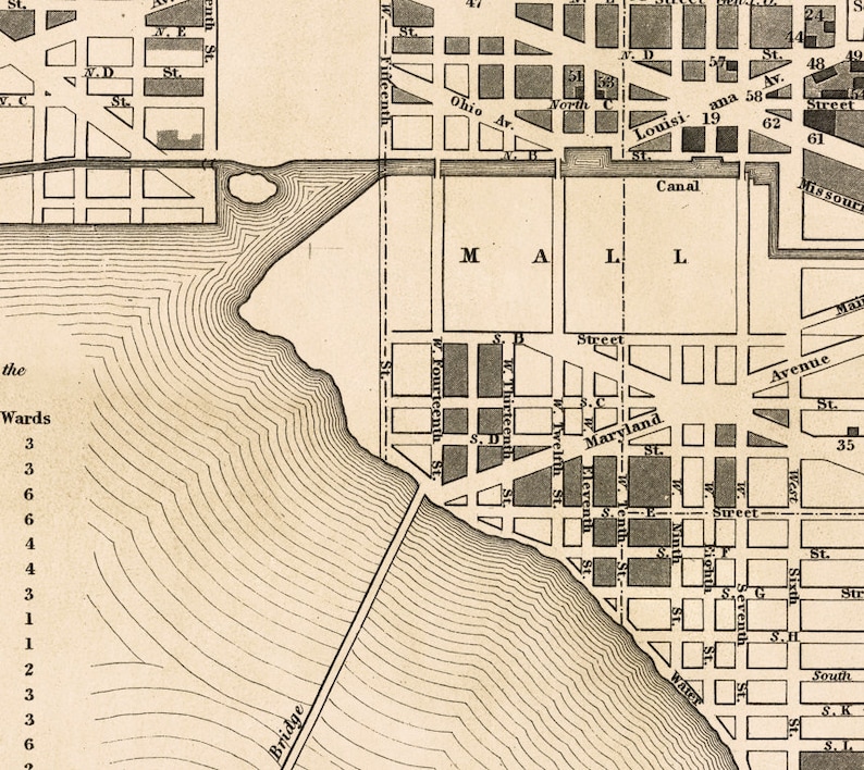 Old Map of Washington DC Historical Map Poster in Sepia - Etsy