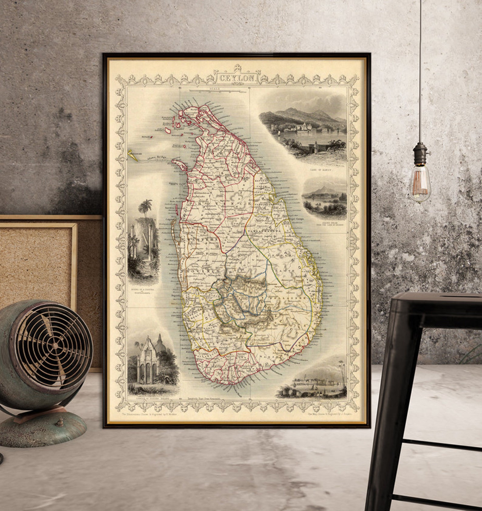Ceylon Map - Sri Lanka Map - - Old Map Fine Print on Paper or Canvas ...