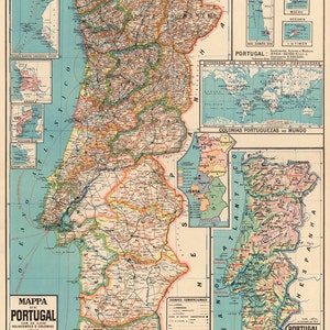Portugal Map - Old Map of Portugal Fine Print - Vintage Map Print on ...
