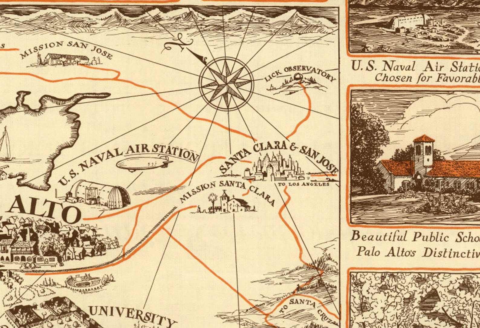 Palo Alto pictorial map Archival print Illustrated map | Etsy