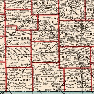 Kansas Map - Old Map of Kansas, Wall Map Reproduction, Print on Paper ...