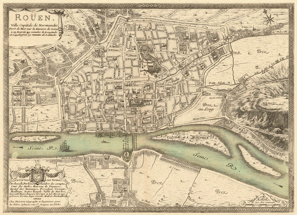 Kaart van Rouen Plan de la ville de Rouen Rouen kaart - Etsy Nederland