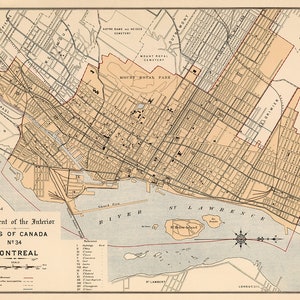 Montreal Map - Vintage Map of Montreal - Archival Reproduction on Paper ...