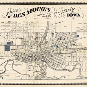 Des Moines Map - Old Map Print - Map of Des Moines Fine Reproduction - Etsy