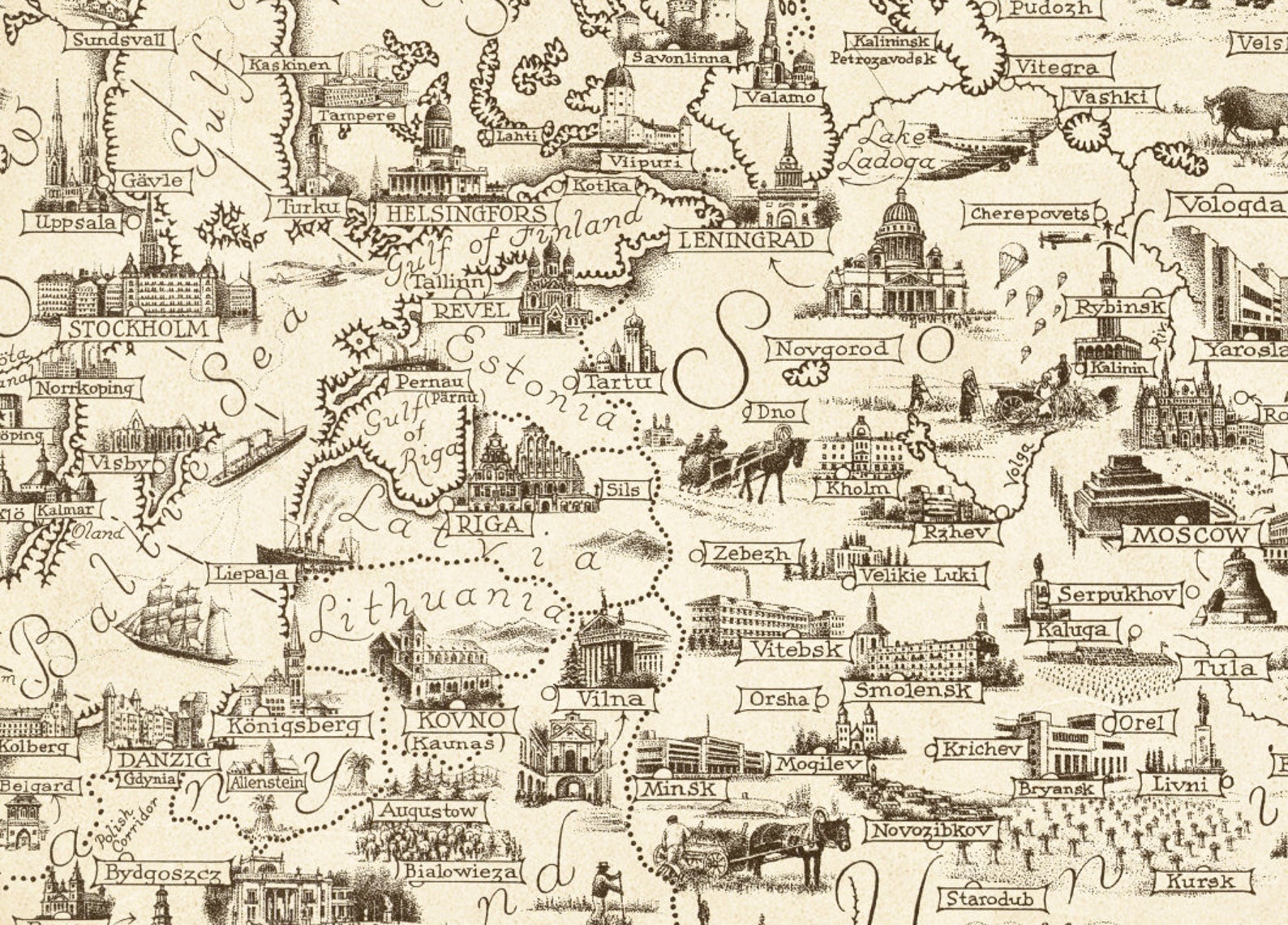 Pictorial Map of Europe Vintage Map in Sepia Tones Large - Etsy