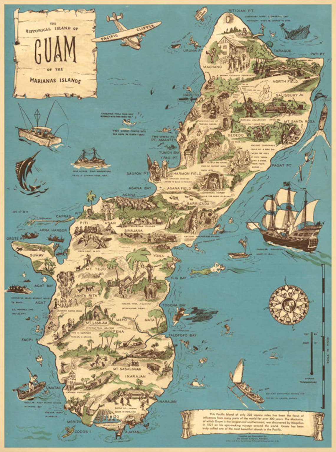 Guam Map Pictorial Old Map of Guam From Marianas Islands - Etsy