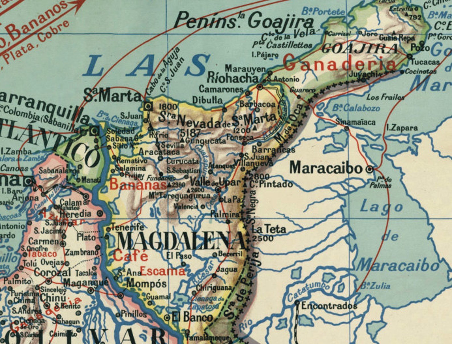 Old Map of Colombia - Archival Print - A Vintage Map Restored for Home ...